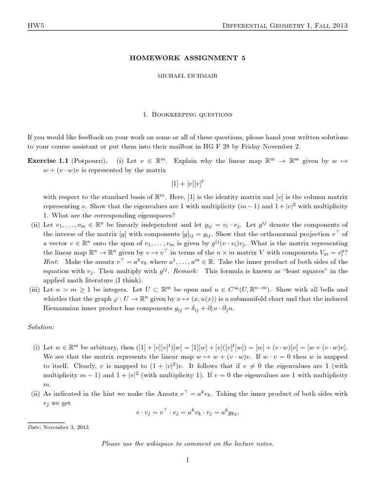 dg1_hw5_solutions | PDF | Matrix (Mathematics) | Eigenvalues And Eigenvectors