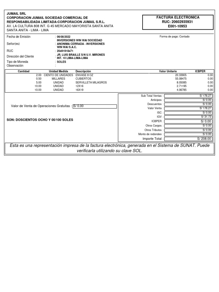 Factura Electrónica JUMAIL SRL 2022 | PDF | Pagos | Tecnología bancaria