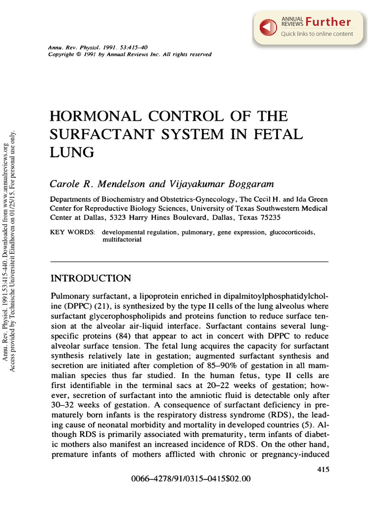Hormonal Control Surfactant | PDF | Cortisol | Fetus