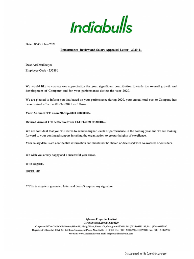 Indiabulls Increment Letter | PDF