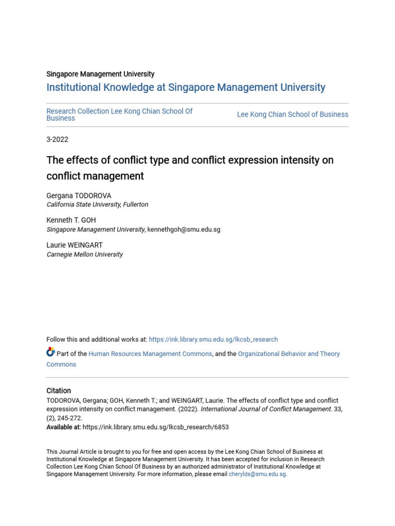 The Effects of Conflict Type and Conflict Expression Intensity On | PDF ...