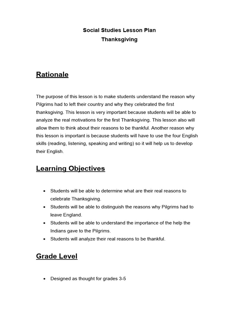 Lesson Plan Thanksgiving | PDF | Teachers | Lesson Plan