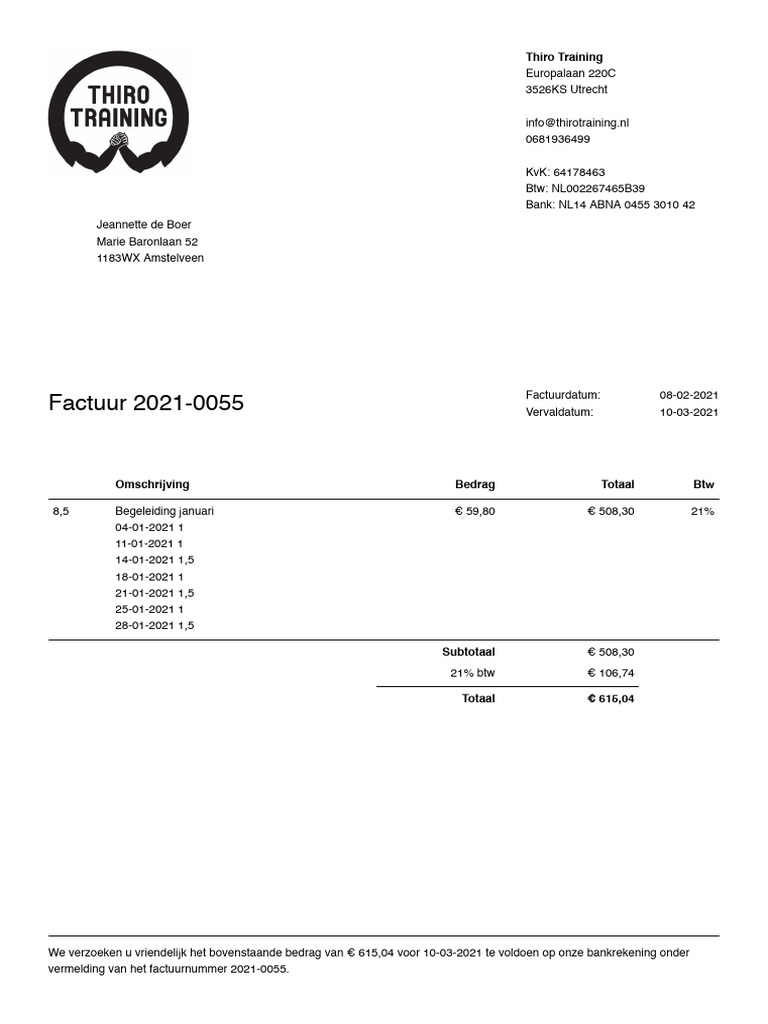 Factuur 2021-0055: Thiro Training | PDF