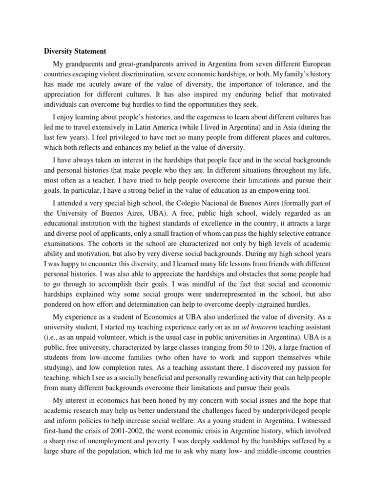Diversity Statements | PDF | Mentorship | Poverty