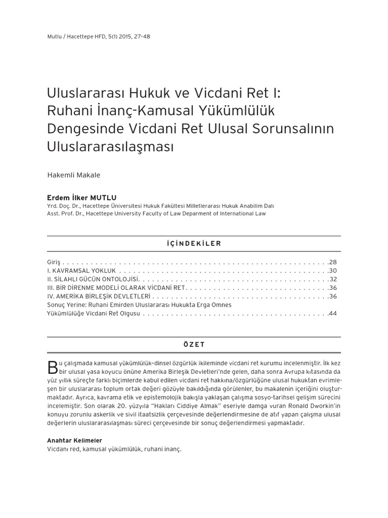 Uluslararasi Hukuk Ve Vicdani Ret I Ruha | PDF