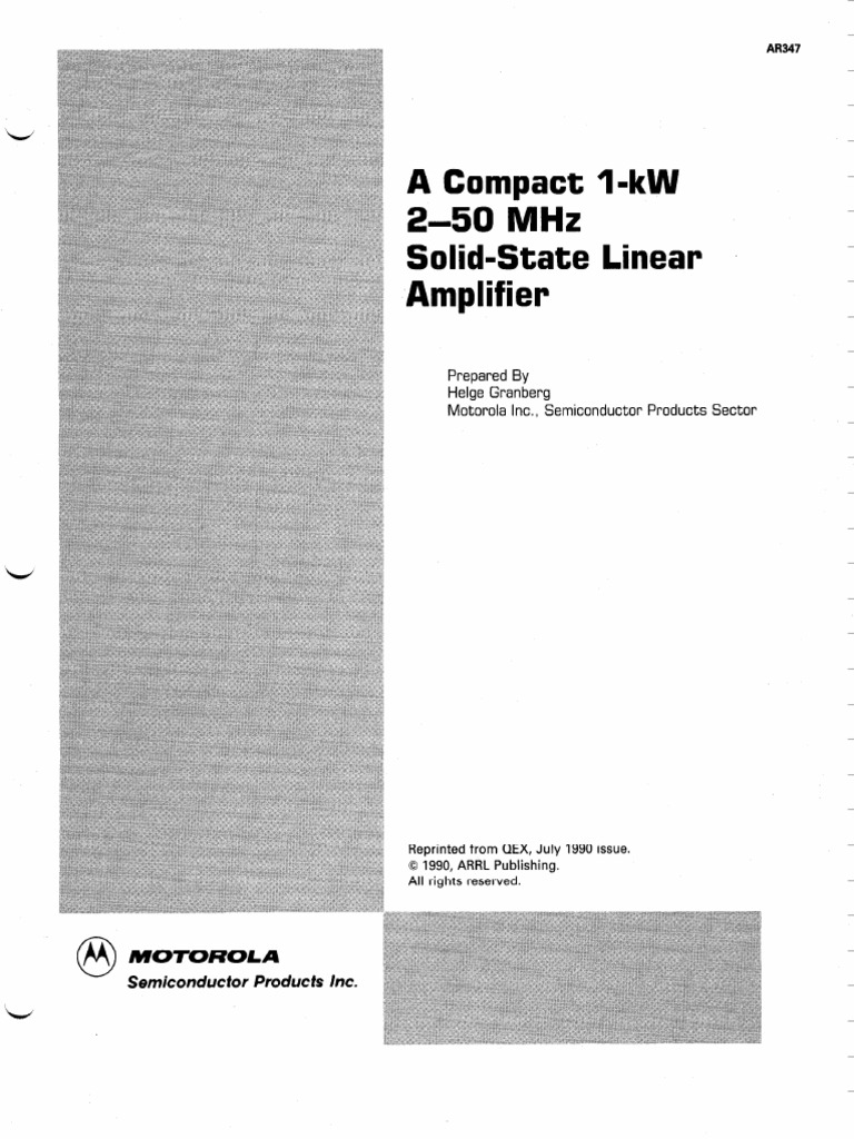 Arrl - Motorola 1Kw 2-50 MHZ Solid State Linear Amplifier Ar347 | PDF