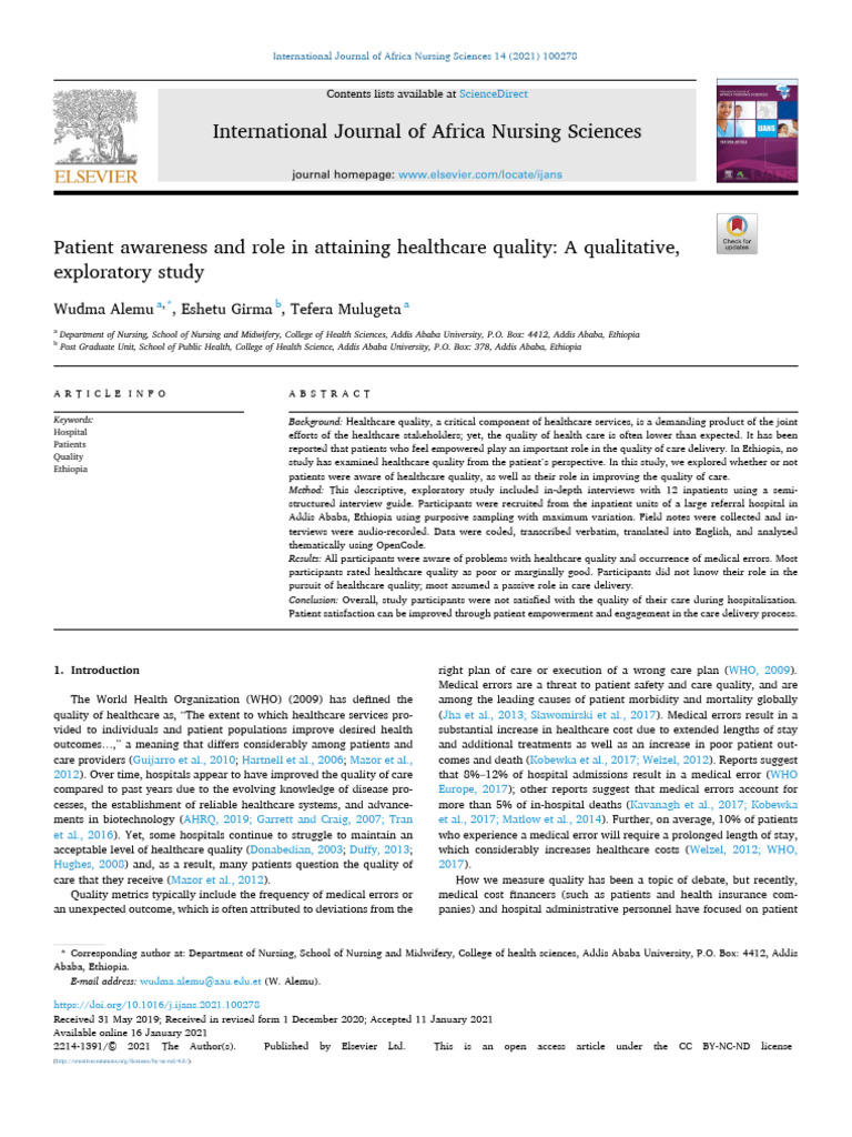 Patient Awareness and Role in Attaining Health - 2021 - International ...