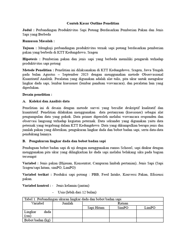 Contoh Kasar Outline Penelitian | PDF