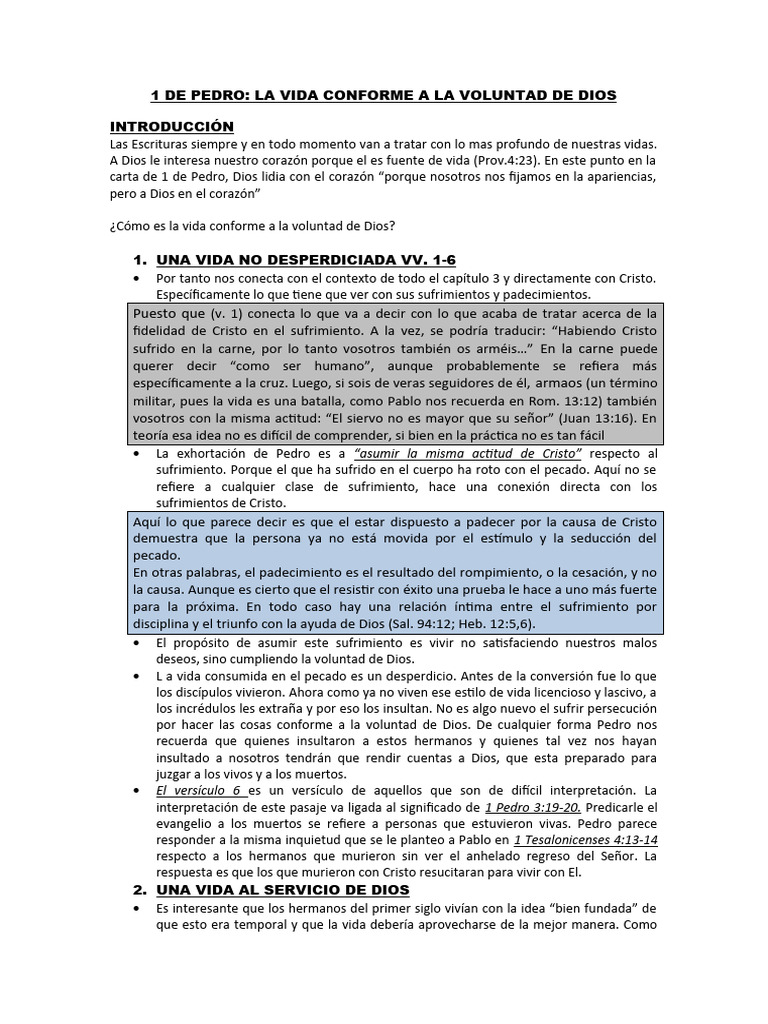 1 de Pedro La Vida Conforme A La Voluntad de Dios | PDF | Cristo (título) | Pecado