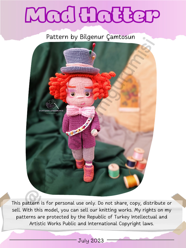 Dunyanin Amigurumisi Mad Hatter Pdf Crochet Embroidery