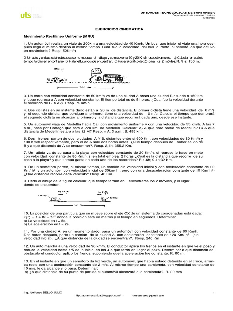Ejercicios Cinematica | PDF