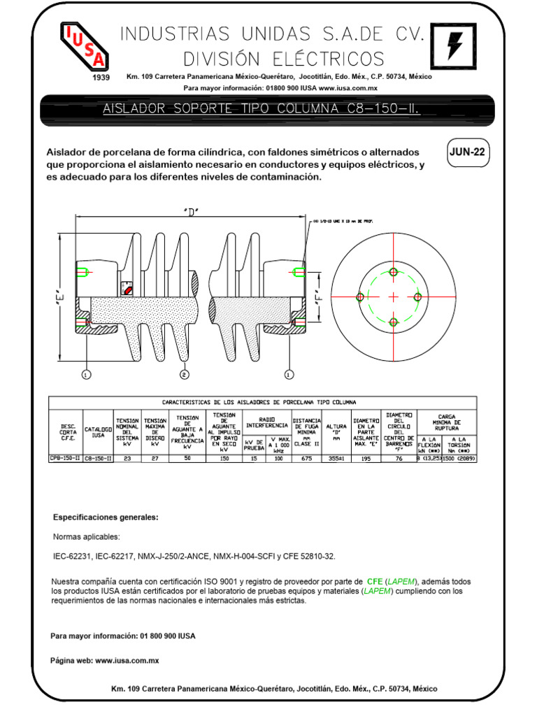 Aislador Columna C8 150 Ii Pdf Iusa Pdf