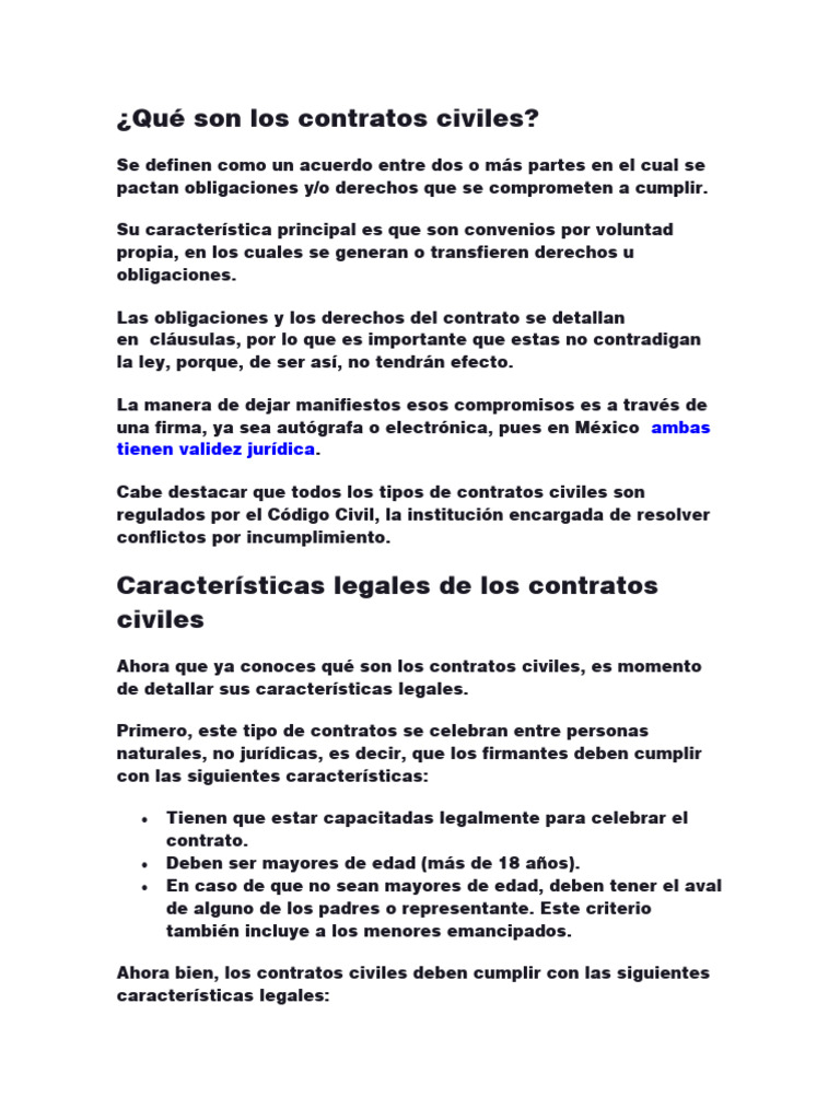 Definición y Tipos de Contratos Civiles | PDF | Ley de obligaciones ...
