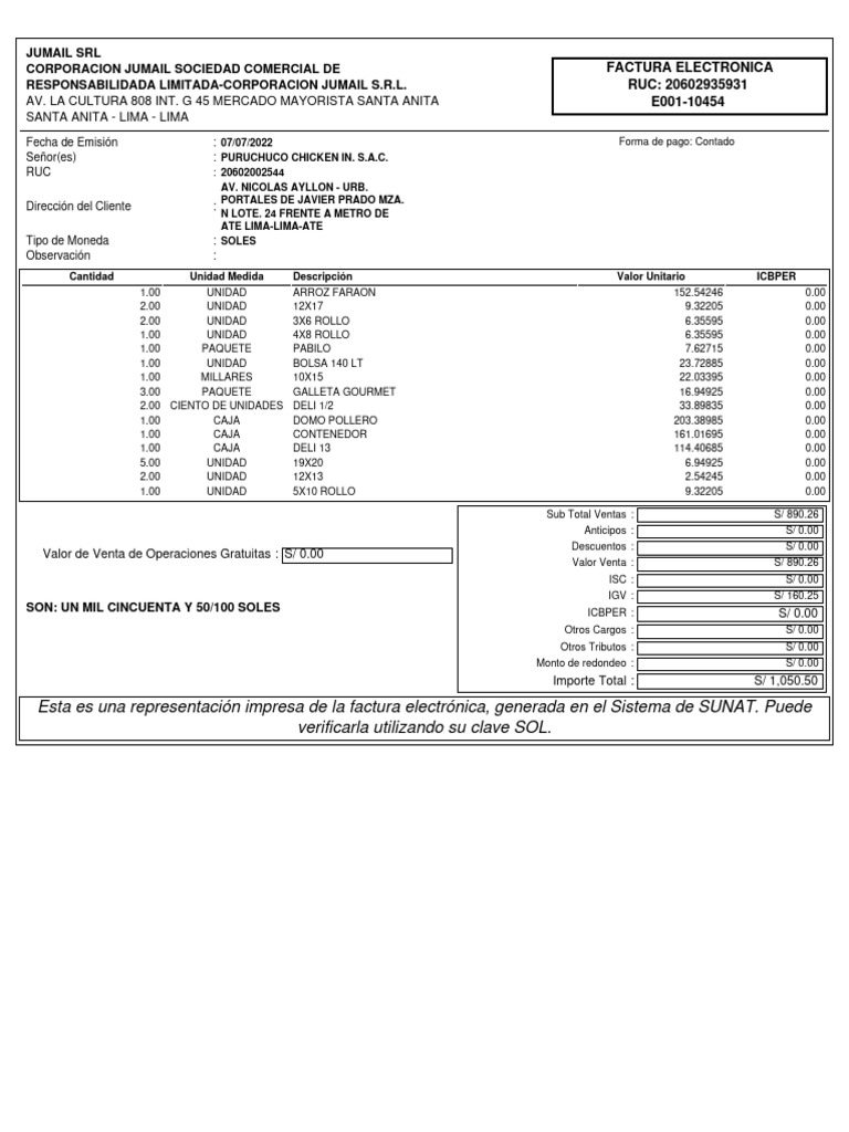 Factura Electrónica JUMAIL SRL 2022 | PDF | Tecnología bancaria | Pagos