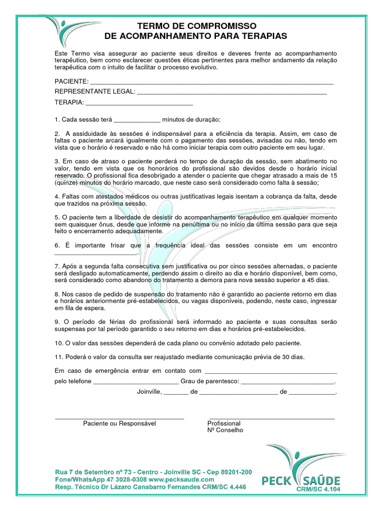 Termo de Compromisso de Acompanhamento Terapeutico | PDF