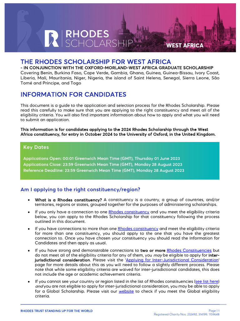 Rhodes Scholarship Info for West Africa | PDF | Bachelor's Degree ...