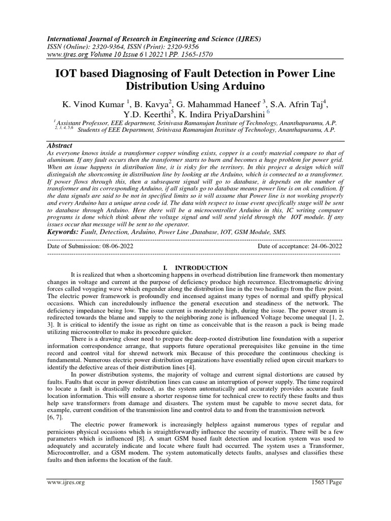 IOT Based Diagnosing of Fault Detection in Power Line Distribution ...