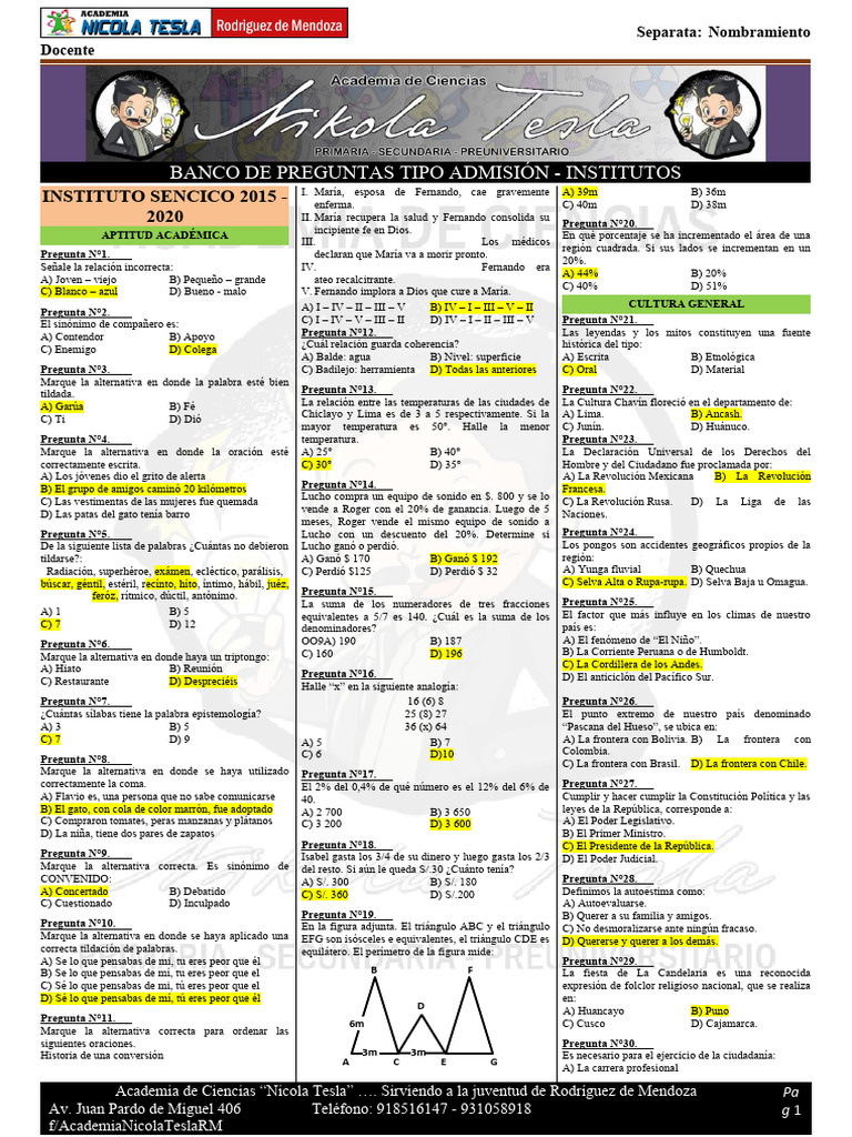 (Examen) SENCICO - 2015 | PDF | Perú | América del Sur