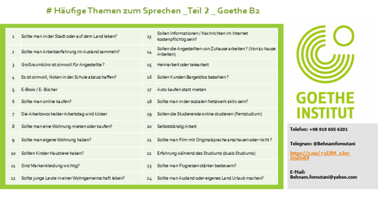 # Häufige Themen Zum Sprechen - Teil 2 - Goethe B2 - 20230403 | PDF