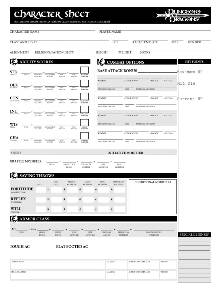 D D 3 5 Character Sheet Fill in | PDF | Clothing | Dungeons & Dragons