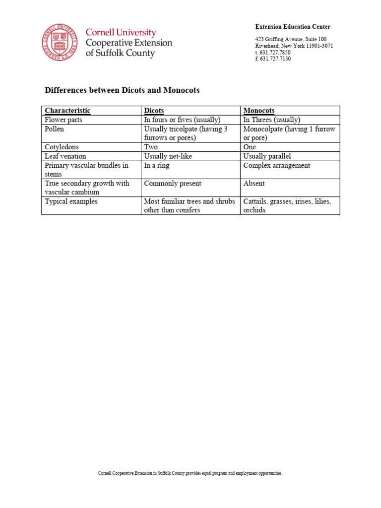 Differences Between Dicots and Monocots | PDF Differences Between Dicots and Monocots | PDF