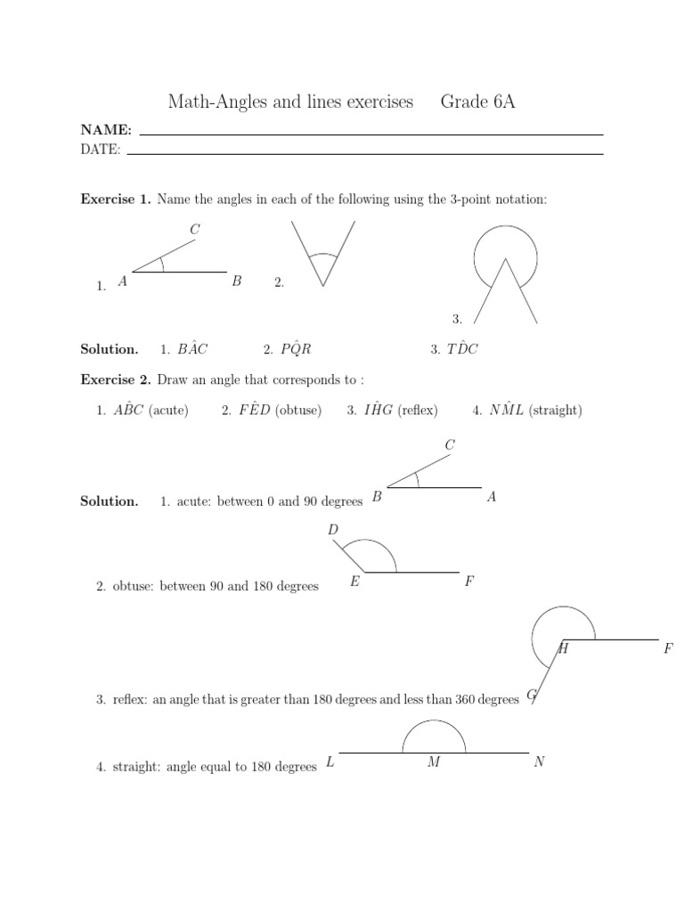 Grade 6 Angles and Lines Exercises | PDF | Euclidean Plane Geometry ...