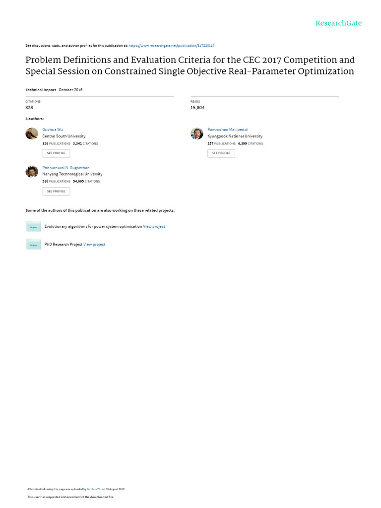 CEC 2017 Constrained Optimization Criteria | PDF | Mathematical Optimization | Numerical Analysis