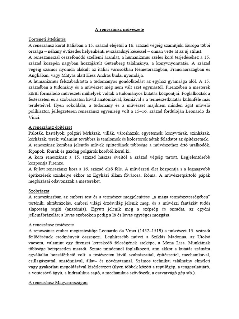 A Reneszánsz Művészete | PDF