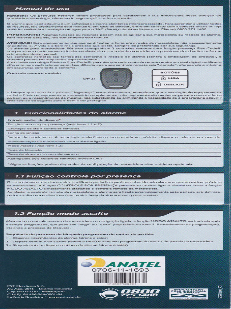 Alarme CBR600rr Positron G5 | PDF