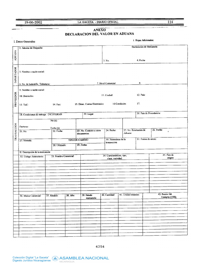 Anexo - Declaración Del Valor en Aduana | PDF