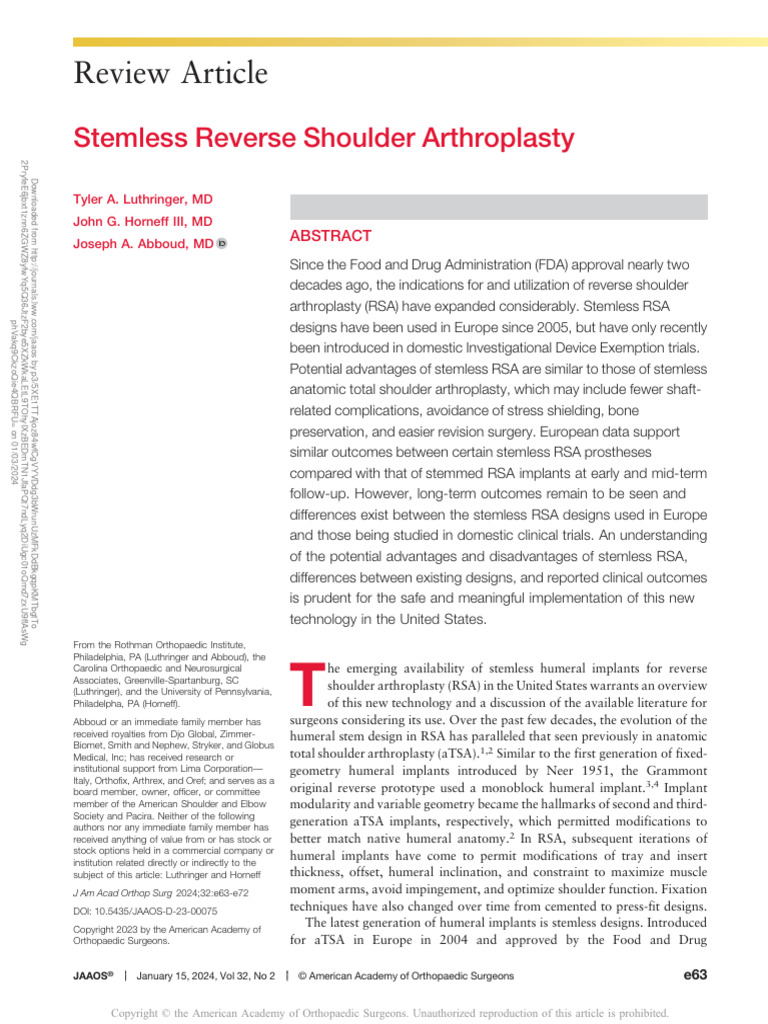 Stemless Reverse Shoulder Arthroplasty.4 | PDF | Musculoskeletal System