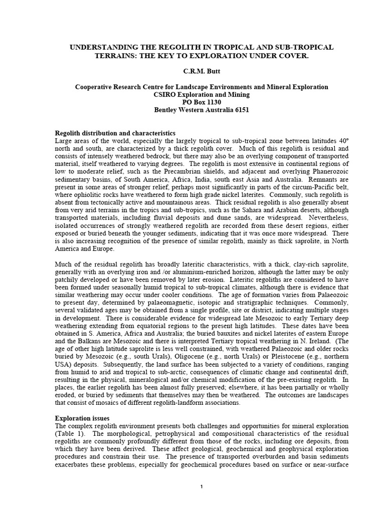 Butt - CSIRO - Understanding The Regolith in The Tropical | PDF ...