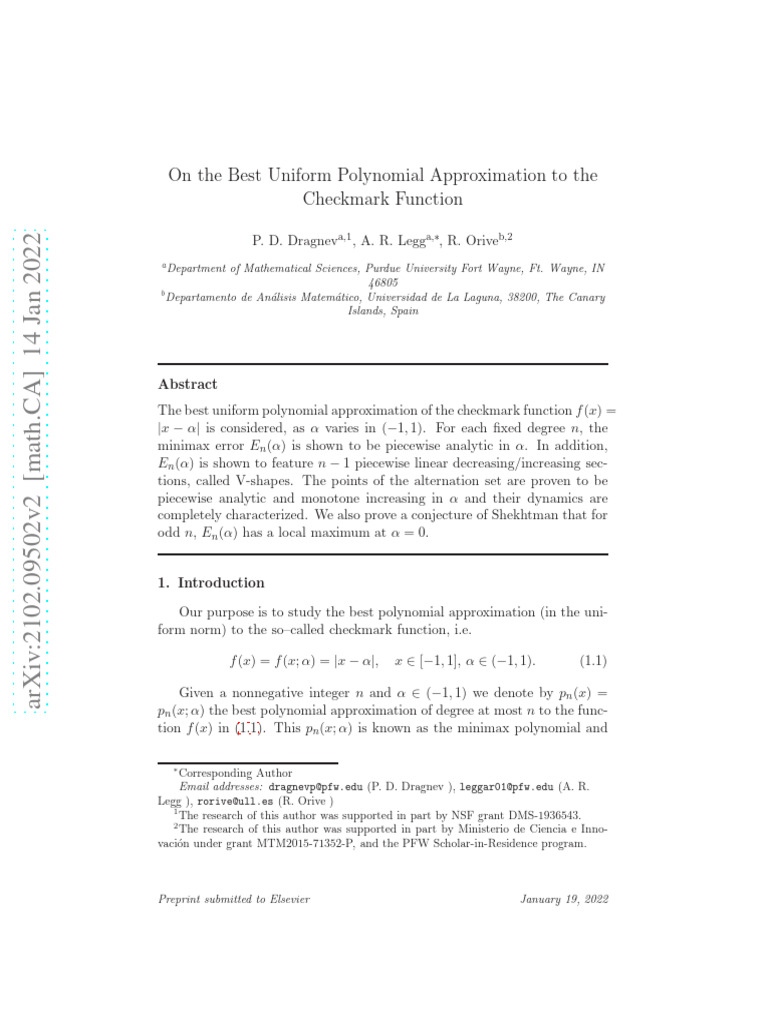 On The Best Uniform Polynomial Approximation To The Checkmark Function | PDF | Mathematics ...