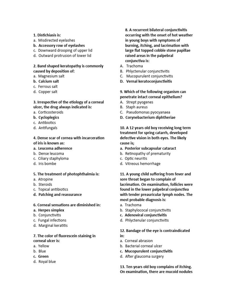 MCQ Ophthalmology | PDF | Glaucoma | Cornea
