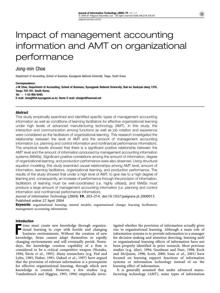 Impact of MAI and AMT on Orgn Performance | PDF | Factor Analysis ...