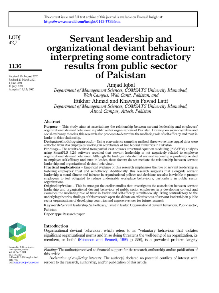 2021 - Iqbal et al Servant leadership and organizational deviant ...