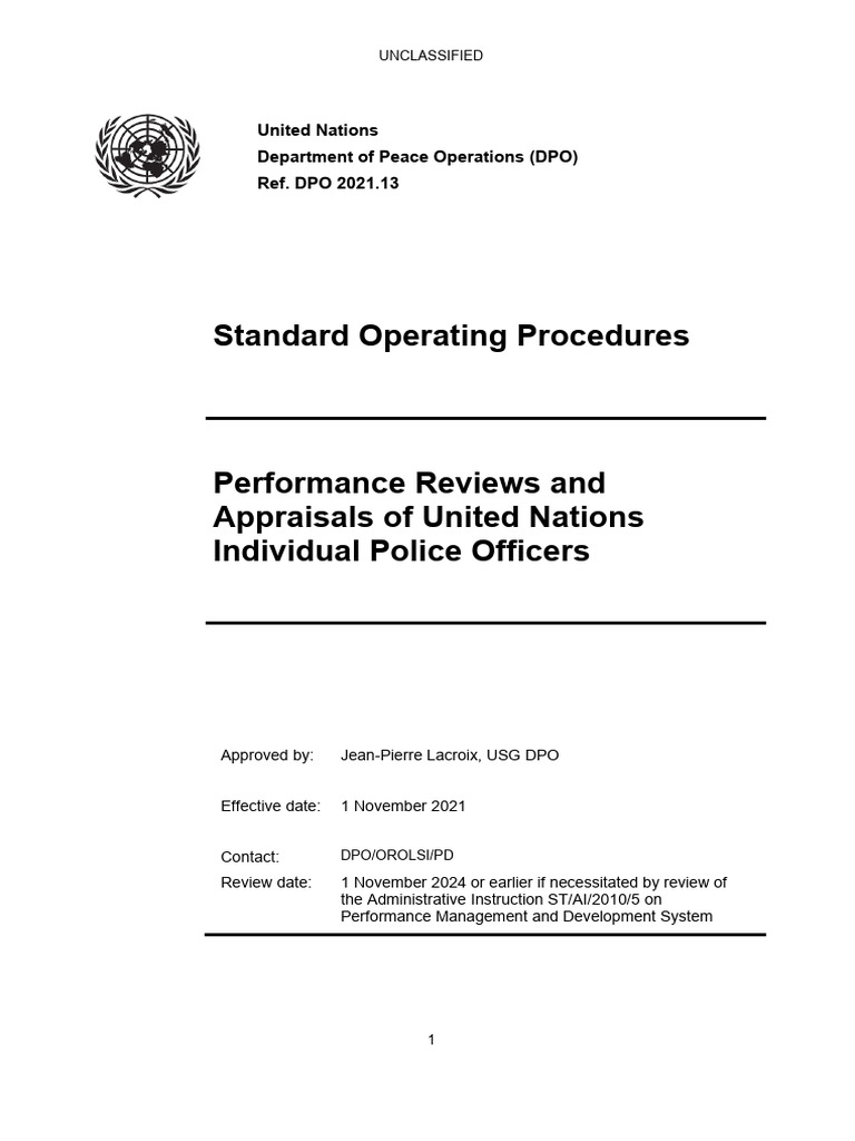 UN Police Performance Review SOP | PDF | Performance Appraisal | United ...