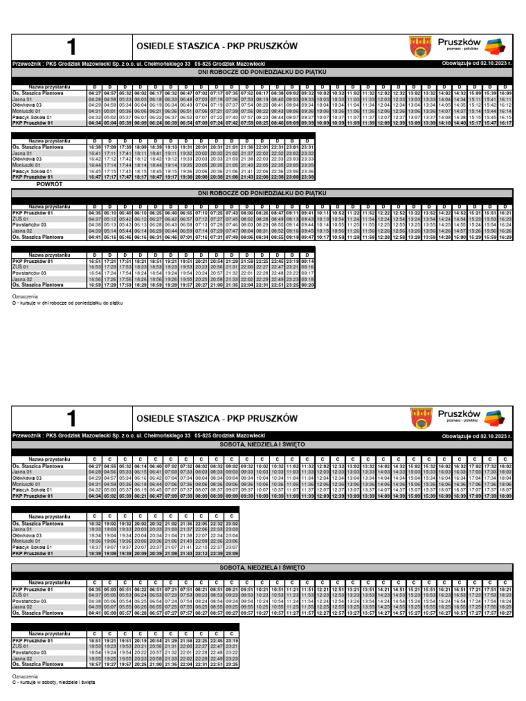 Linia 1 Od 2.10.2023 | PDF