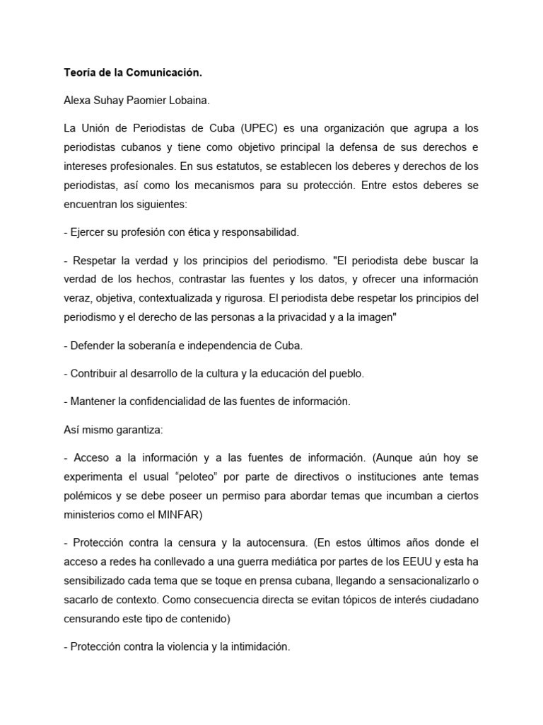 Teoría Alexa Suhay | PDF | Cuba | Periodismo