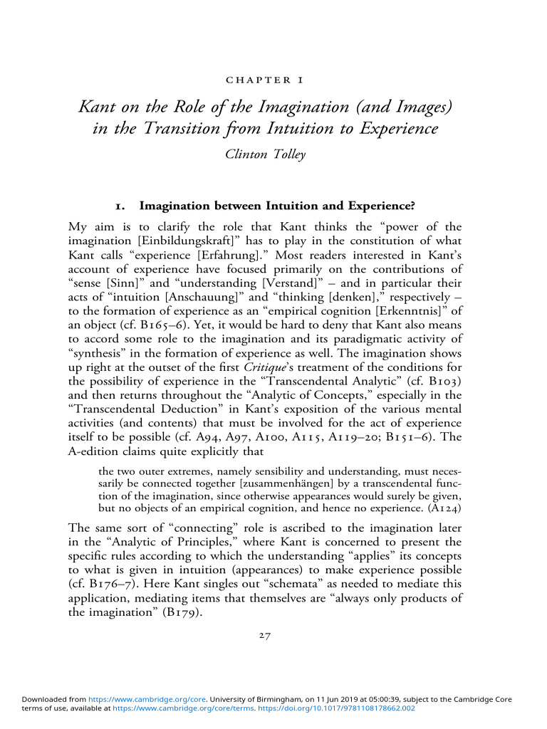 Kant On The Role of The Imagination (And Images) in The Transition From ...