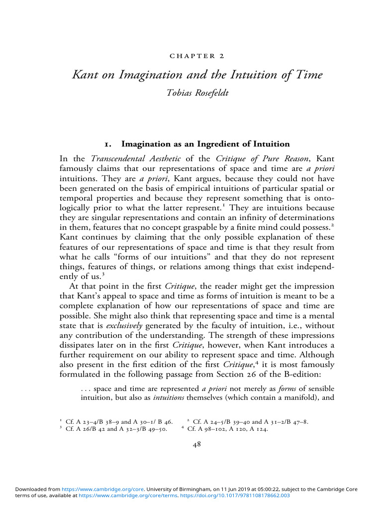 Kant On Imagination and The Intuition of Time: Tobias Rosefeldt | PDF ...
