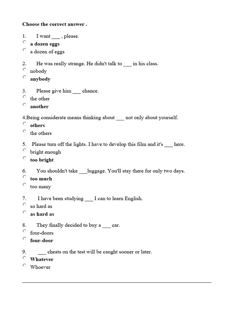 Multiple Choice Exercises | PDF