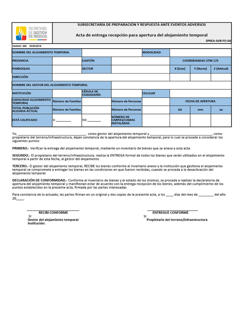 Acta de Apertura de Alojamiento Temporal | PDF