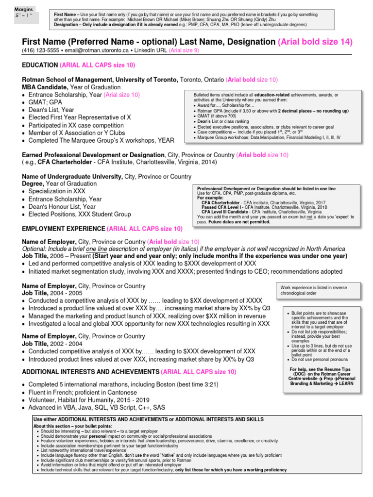 One - Page - Rotman - MBA - Resume - Template With Instructions ...