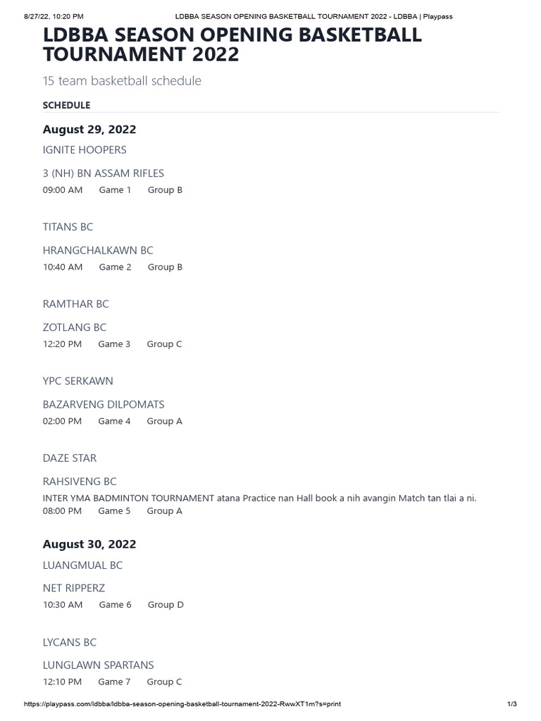 Match Fixtures & Schedule Ldbba Season Opening Basketball Tournament ...
