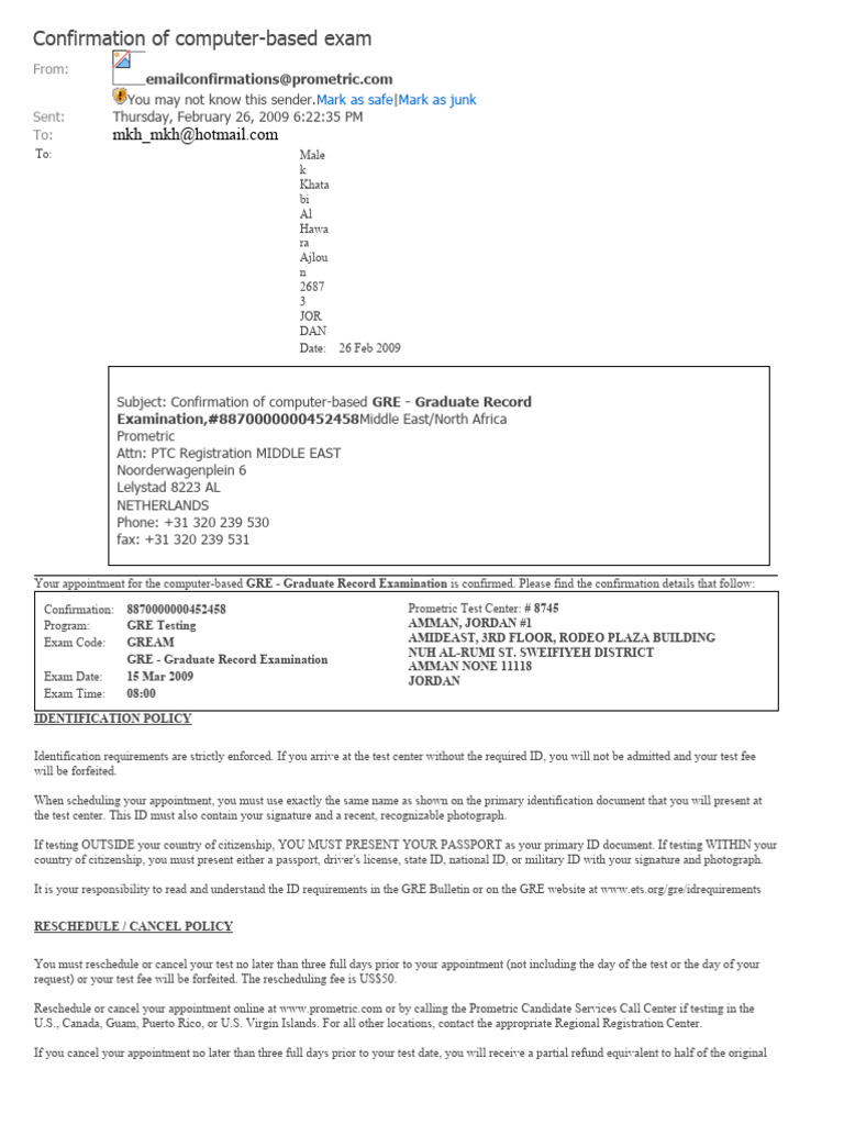 Confirmation | PDF | Graduate Record Examinations | Government And ...