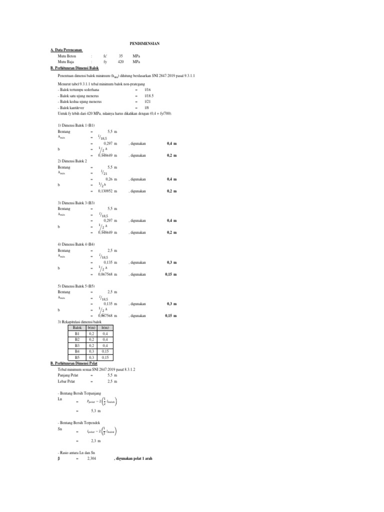 Preliminary Balok&Plat | PDF