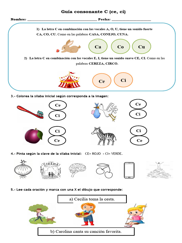 Guía Consonante C - Ce, Ci | PDF