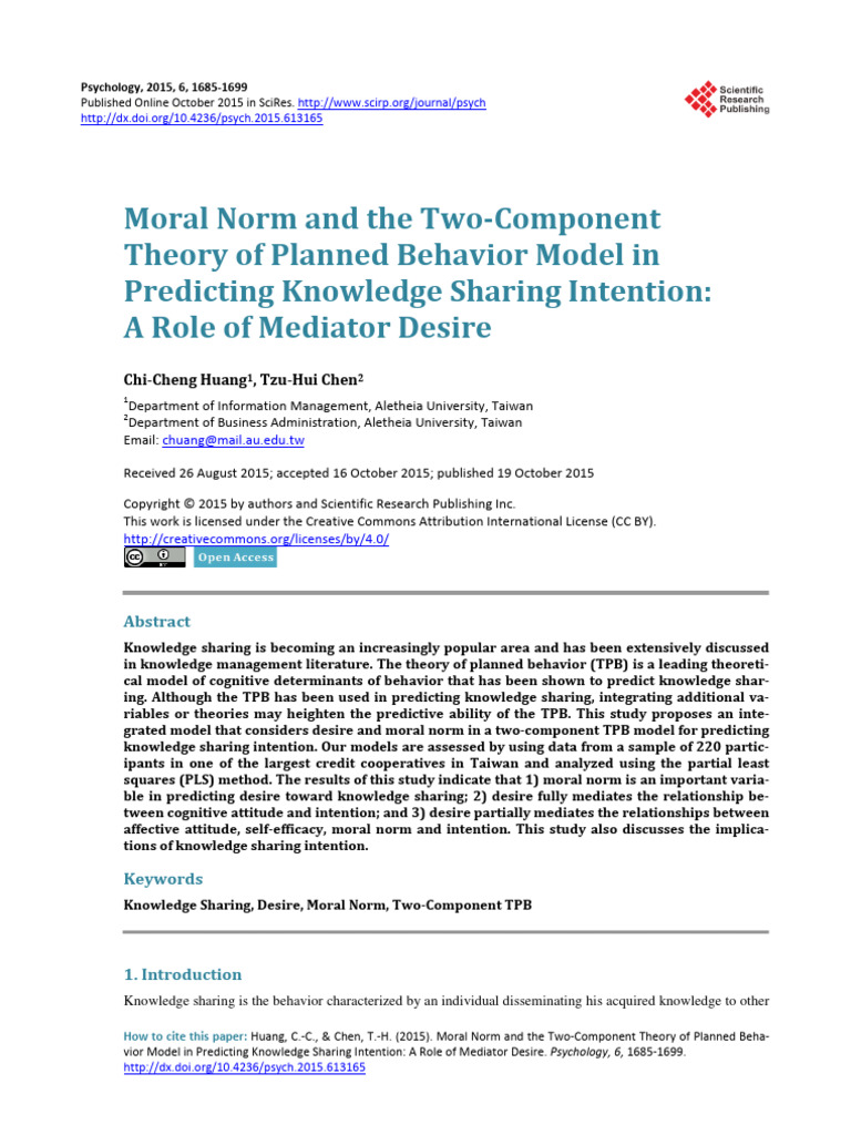 Moral Norm and The Two-Component Theory of Planned | PDF | Intention ...