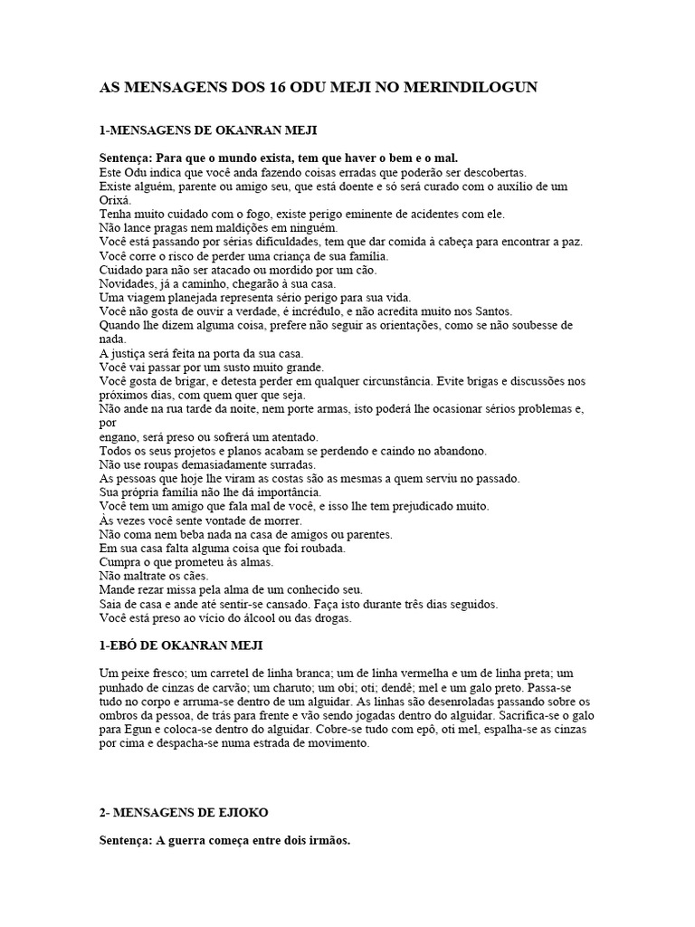 As Mensagens Dos 16 Odu Meji No Merindilogun | PDF | Santo | Amor